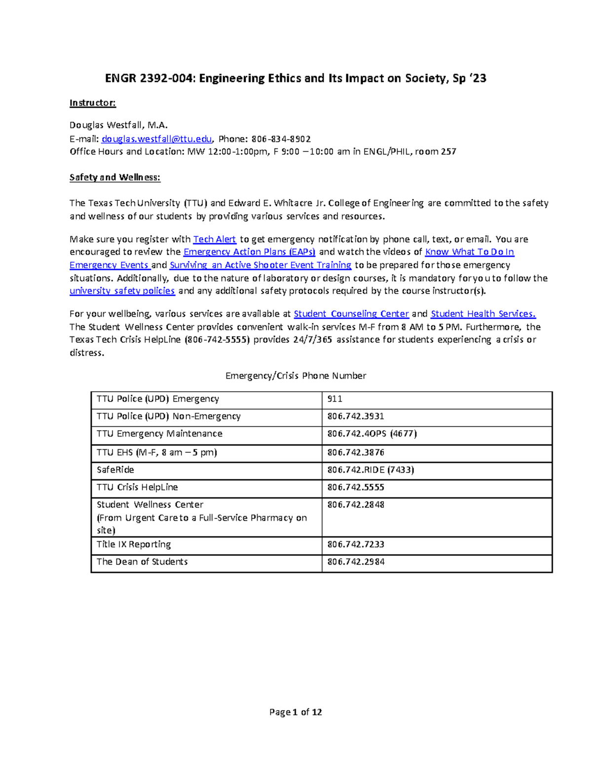 Syllabus - r5d65d6tf7tcyt - ENGR 2392 - 004 : Engineering Ethics and ...