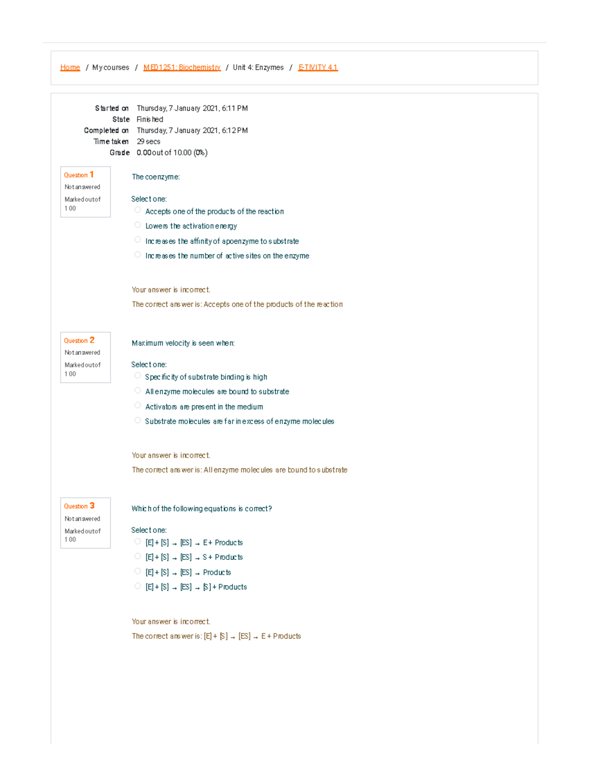 E- Tivity 4.1 Attempt review - Home /My courses / MED1251: Biochemistry ...