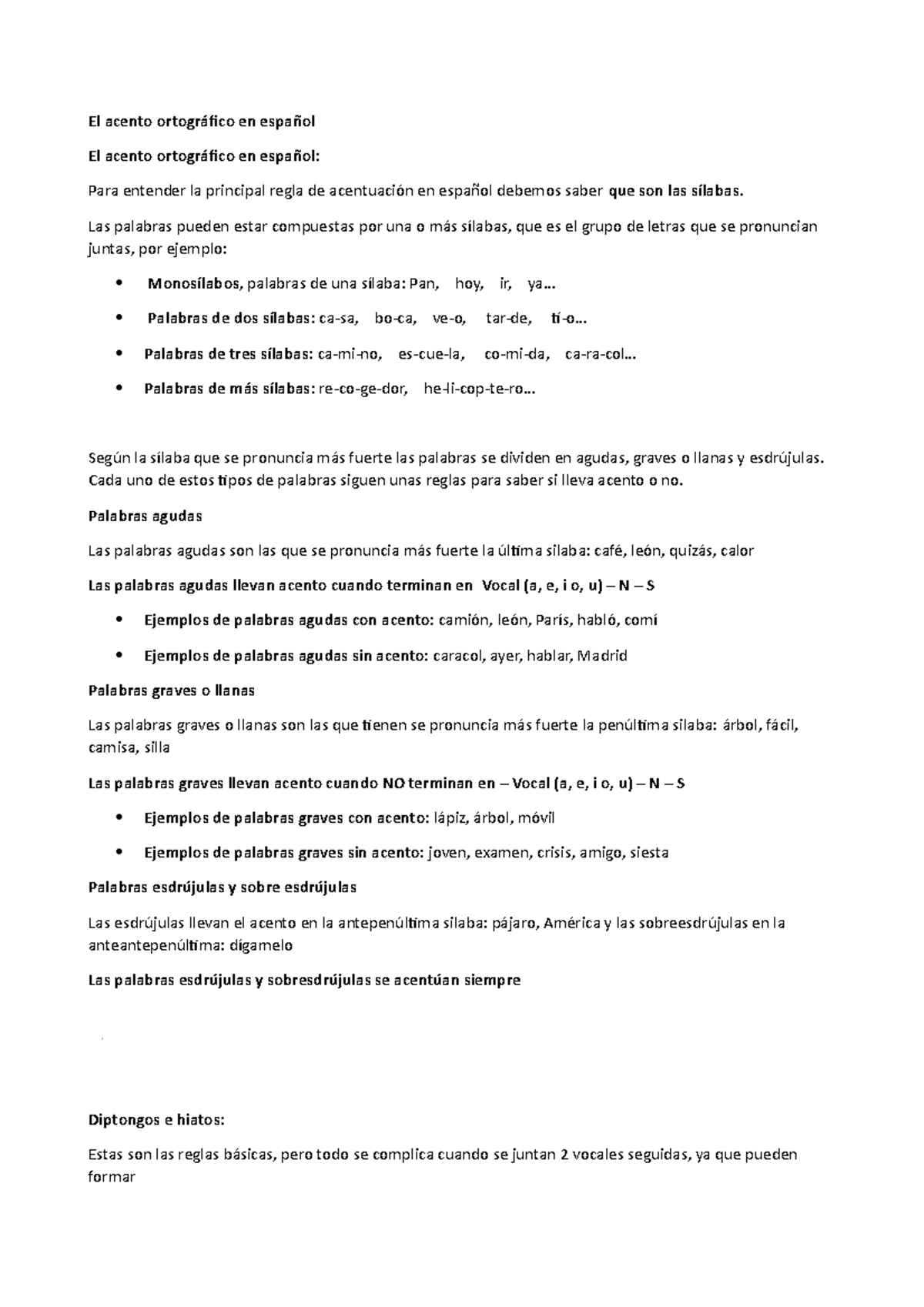 El acento ortográfico en español - El acento ortográfico en español El ...