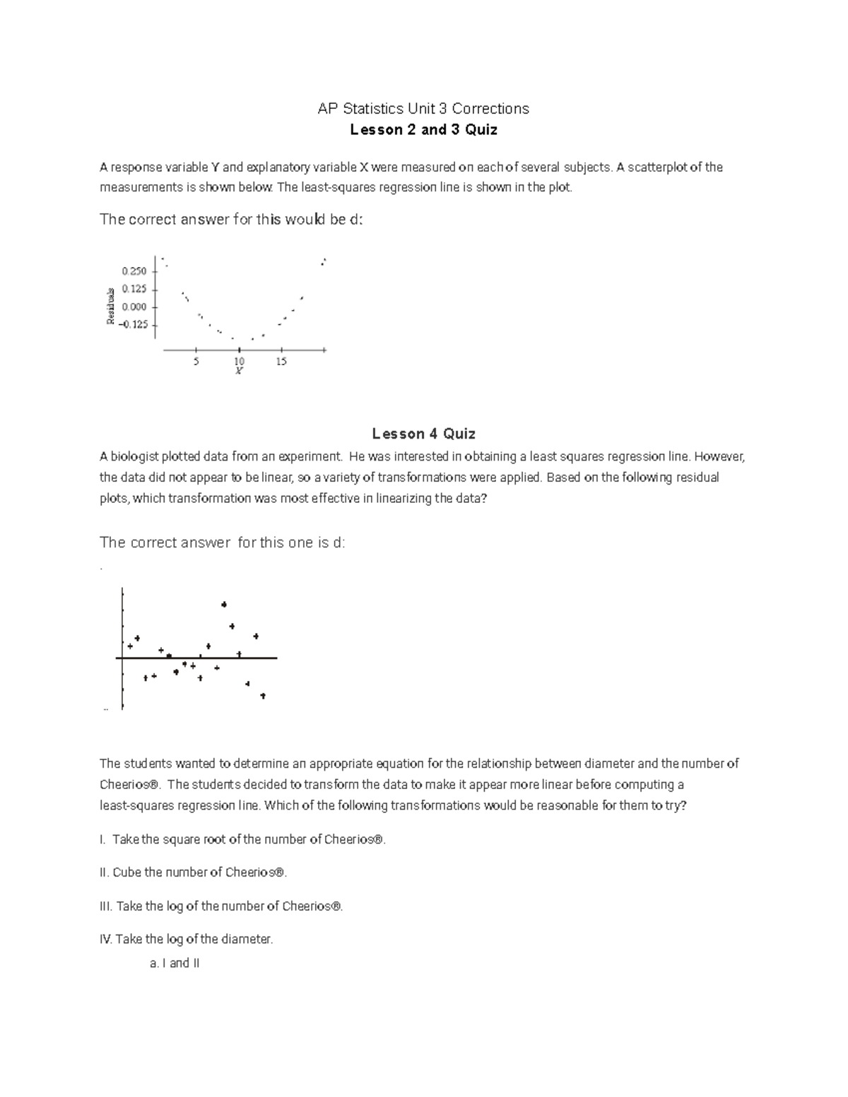 AP Statistics Unit 3 Corrections - AP Statistics Unit 3 Corrections ...