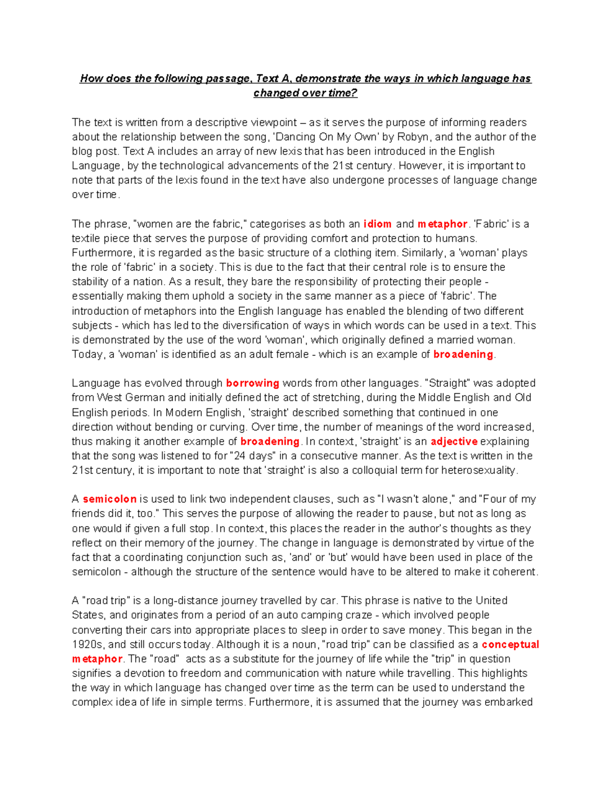 Text A Analysis on Language Change - How does the following passage ...