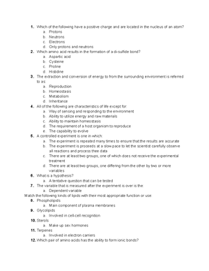 Study Guide Chapter 8 - Biology 189 Review Sheet for Topic 6 ...