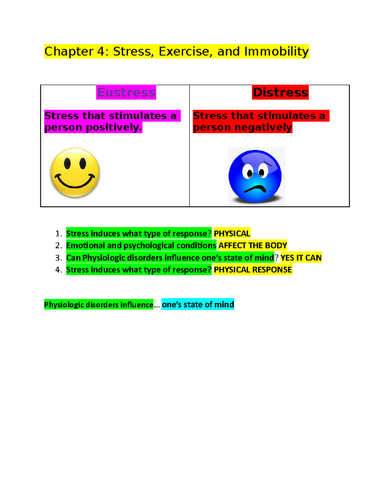 CHAP 4 Stress, Exercise, and Immobility - Chapter 4: Stress, Exercise ...