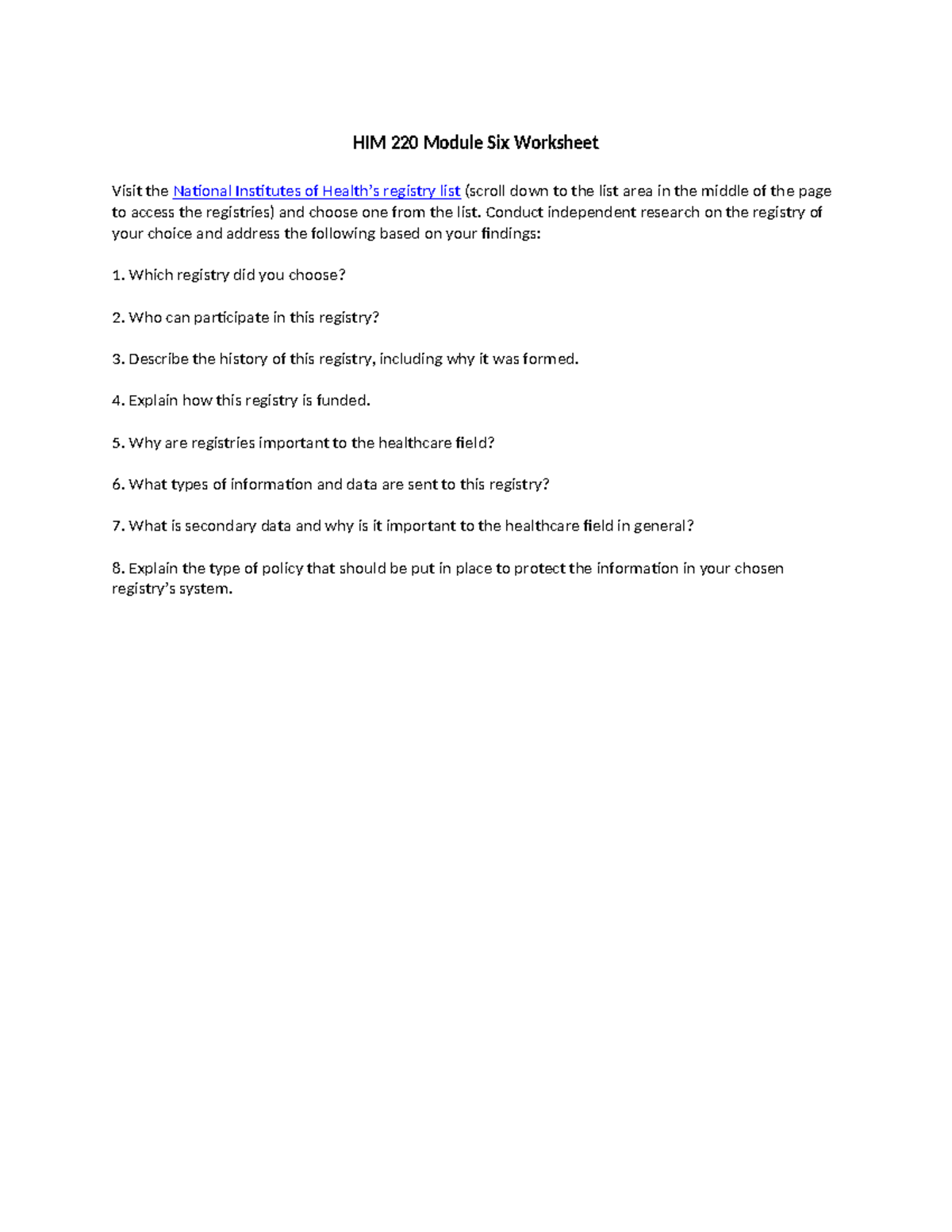 Db HIM-220-Module Six-Worksheet-National-Registry 04112024 - HIM 220 ...