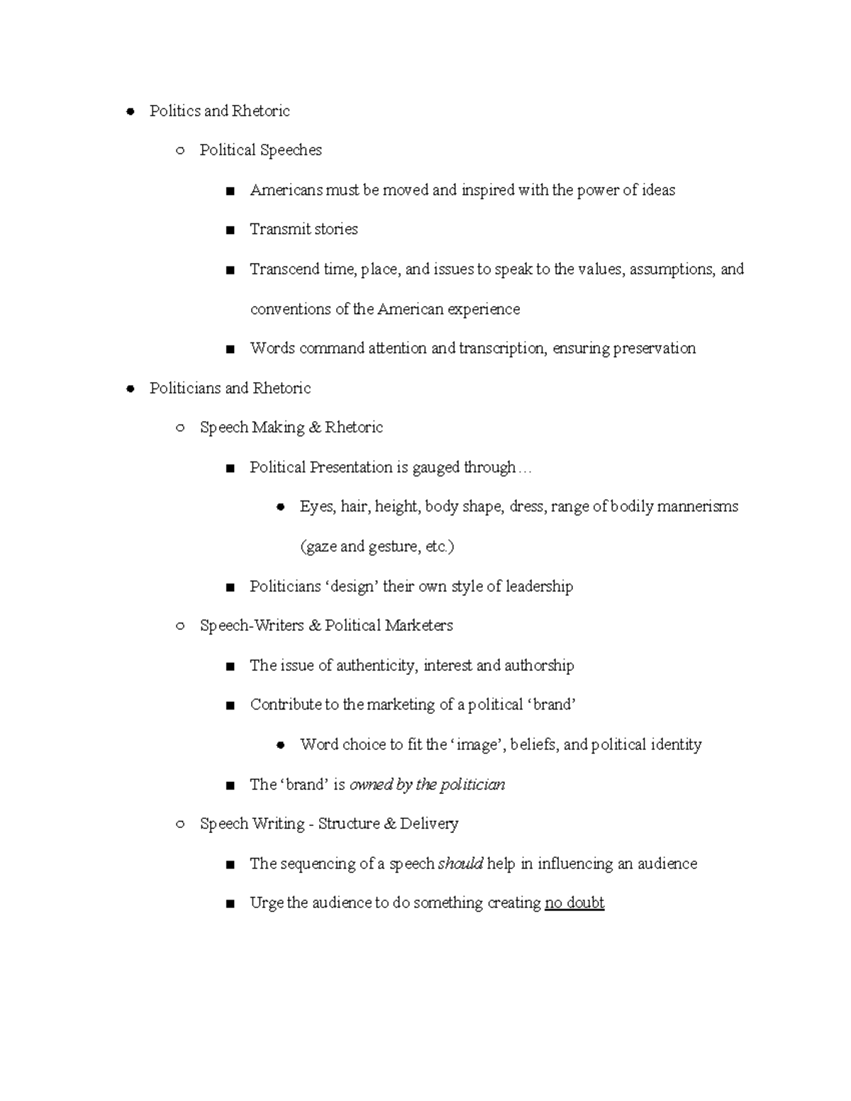 Politically Speaking - Lecture Notes 5 - Politics and Rhetoric ...