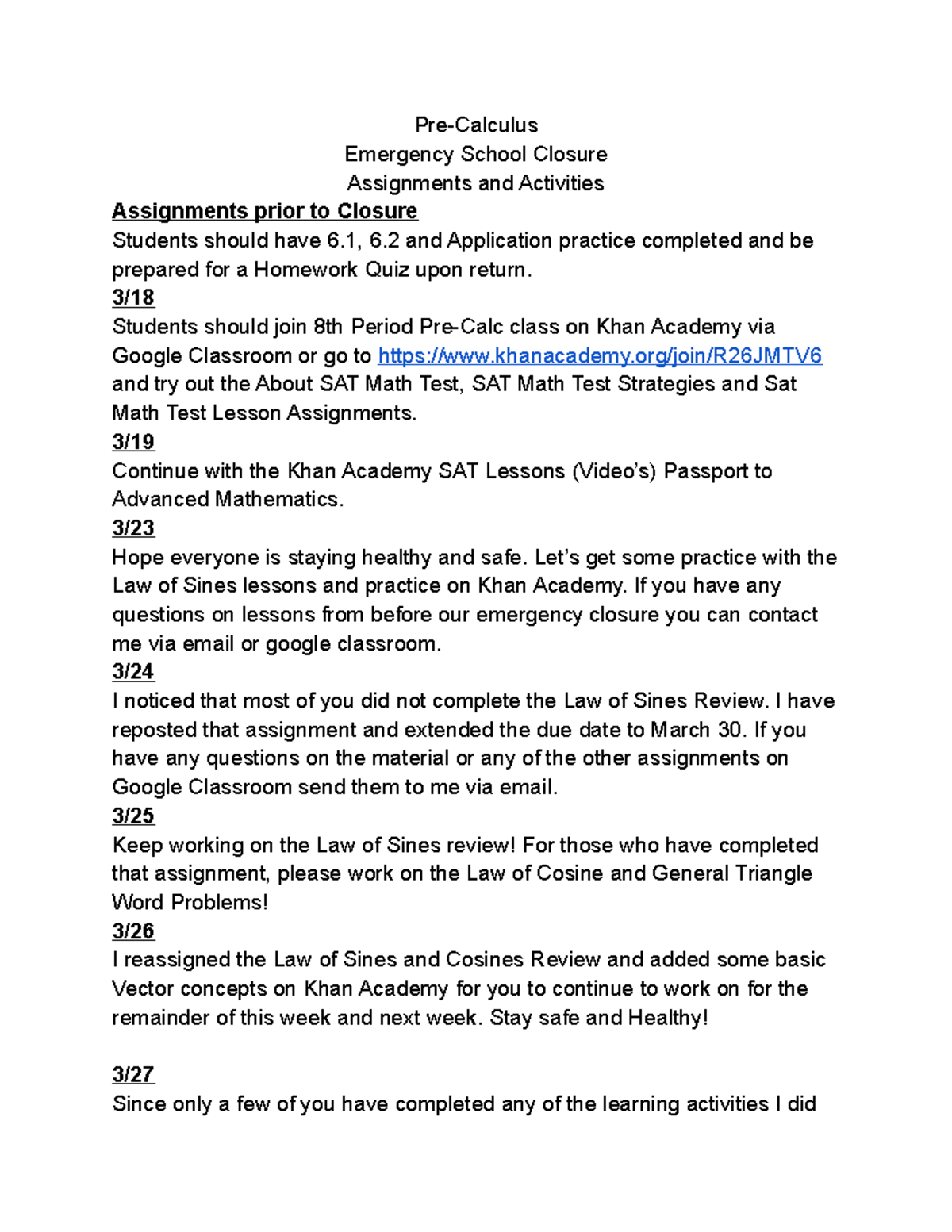 Pre-Calculus - calculus notes - Pre-Calculus Emergency School Closure ...