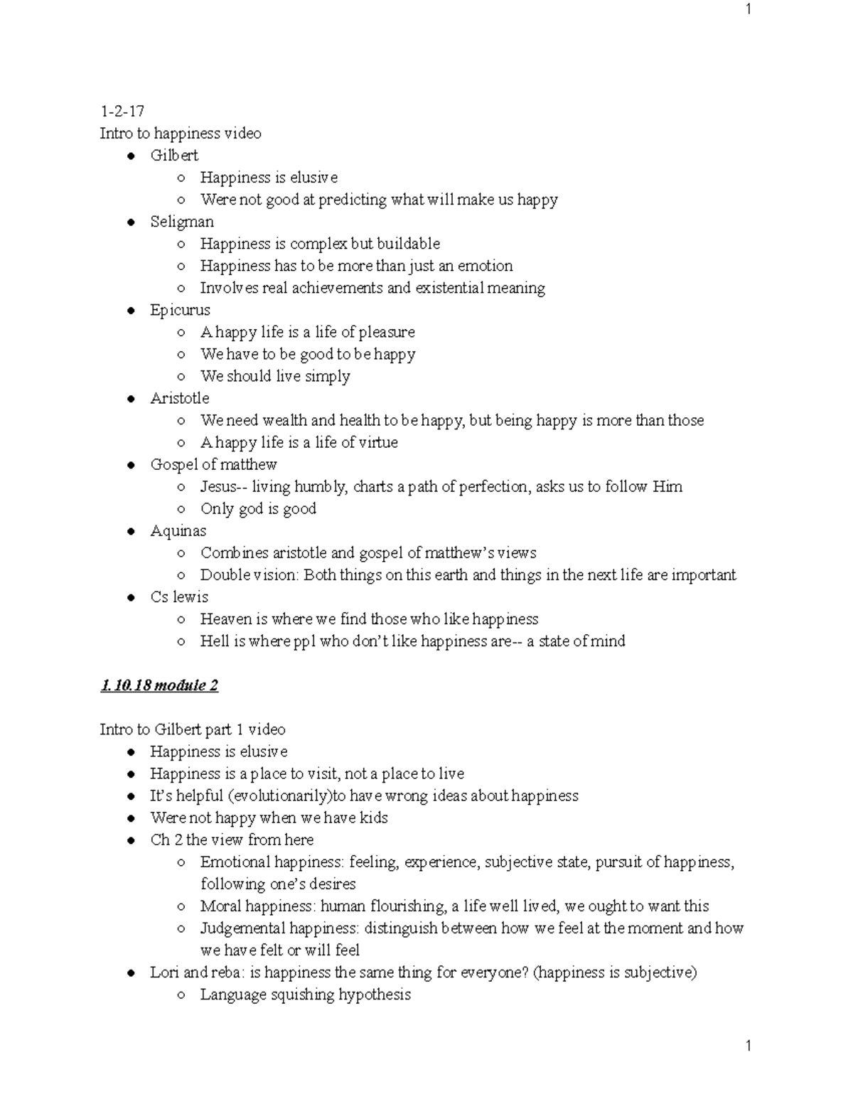 Happiness notes - 1-2- Intro to happiness video Gilbert Happiness is ...