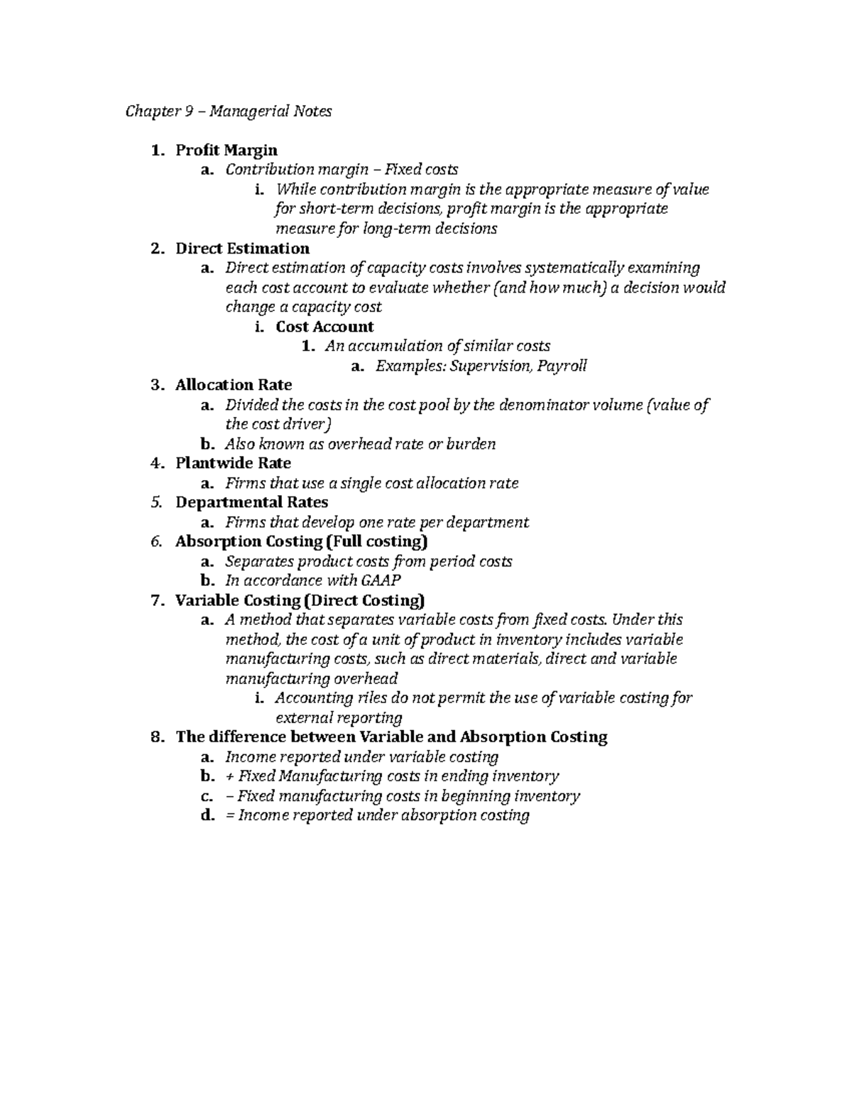 Chapter 9 – Managerial Notes - Chapter 9 – Managerial Notes Profit ...