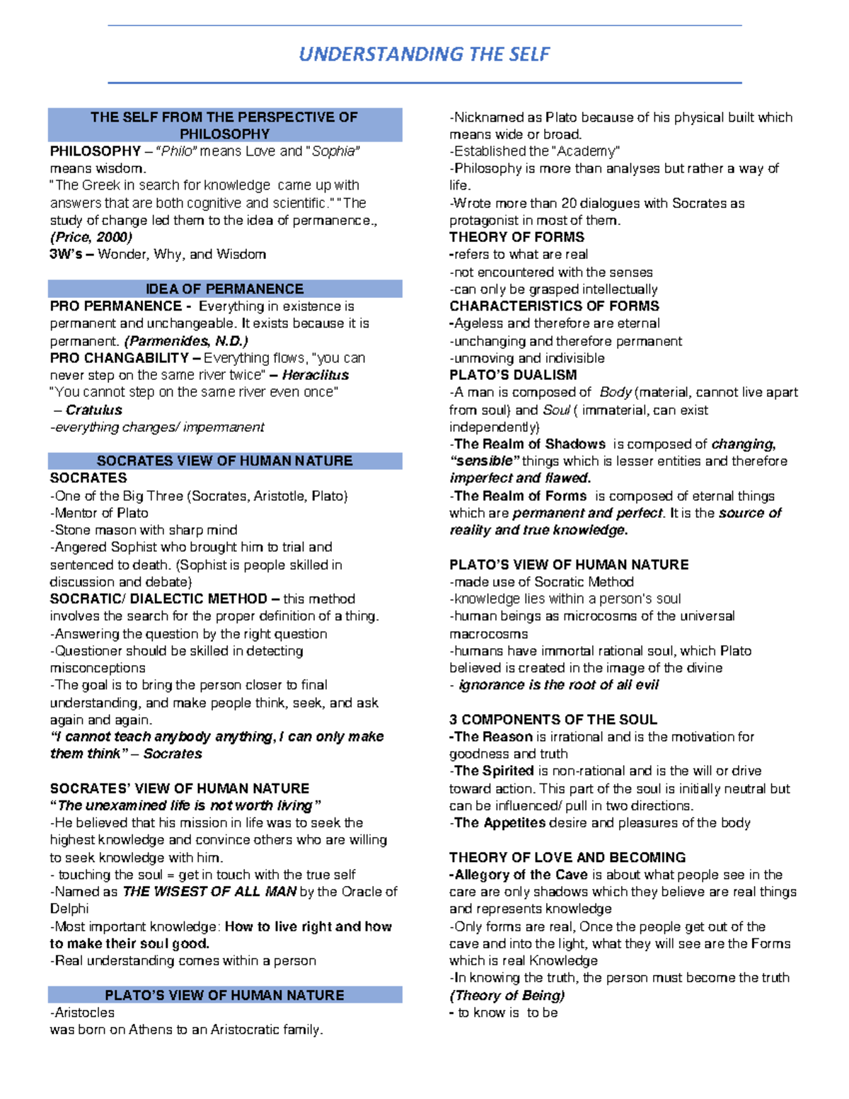 UTS Handouts Midterm 1 Stsem - THE SELF FROM THE PERSPECTIVE OF ...