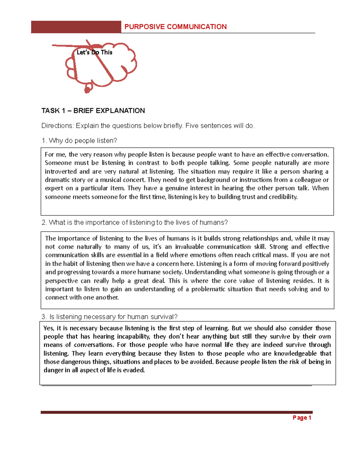 Purposive Communication- Course 08 - MODULE PURPOSIVE COMMUNICATION Page 1 Let’s Do This TASK 1 ...
