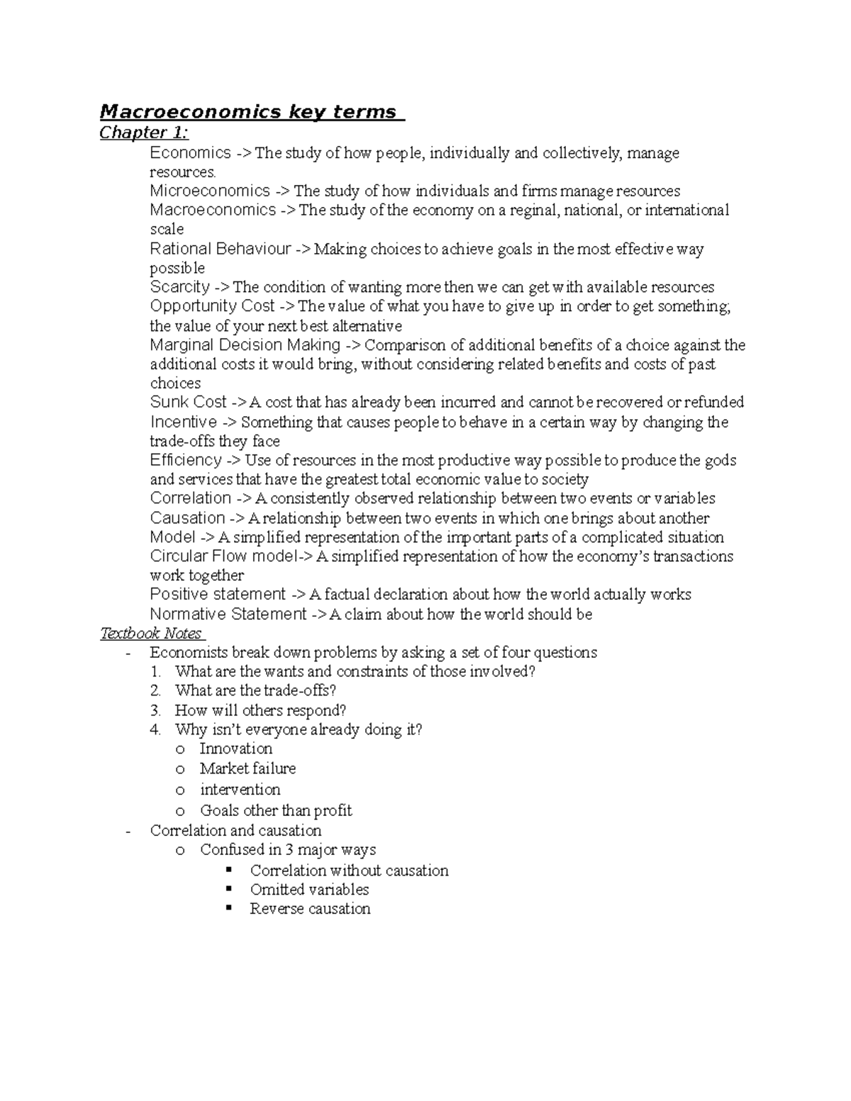 Macroeconomics key terms - Macroeconomics key terms Chapter 1: Economics -> The study of how ...