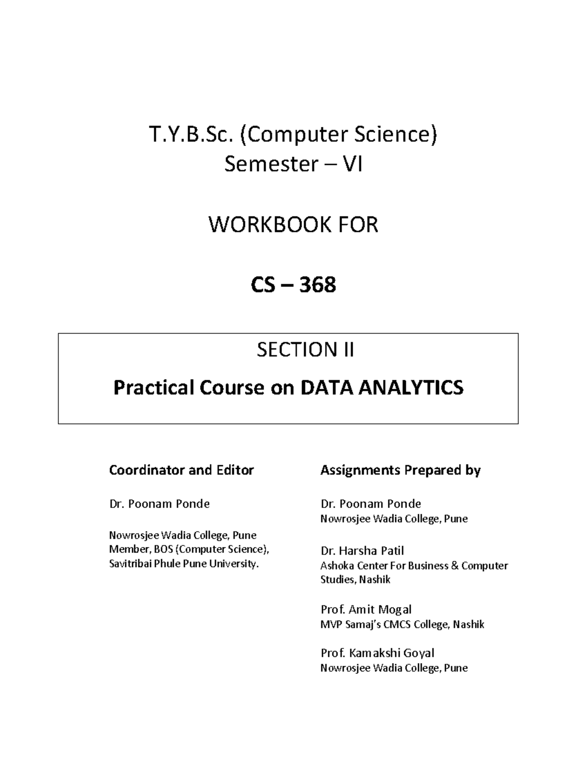 Tybsc Cs368 Data Analytics Labbook Tyb Computer Science Semester Vi Workbook For Cs