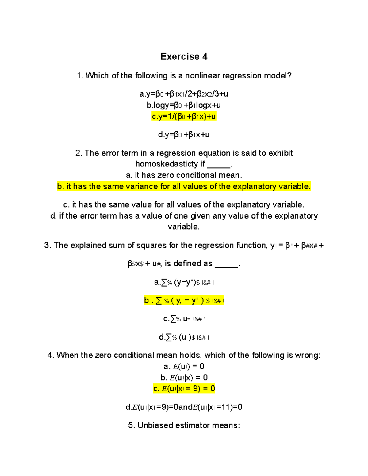 Exercise 4 - Exercise 4 Which of the following is a nonlinear ...