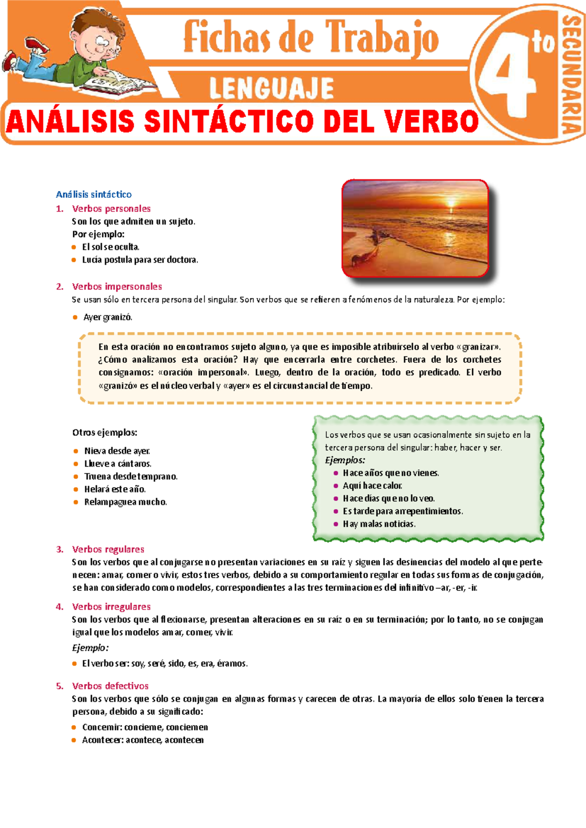 Analisis sintactico del verbo para Cuarto Grado de Secundaria ...