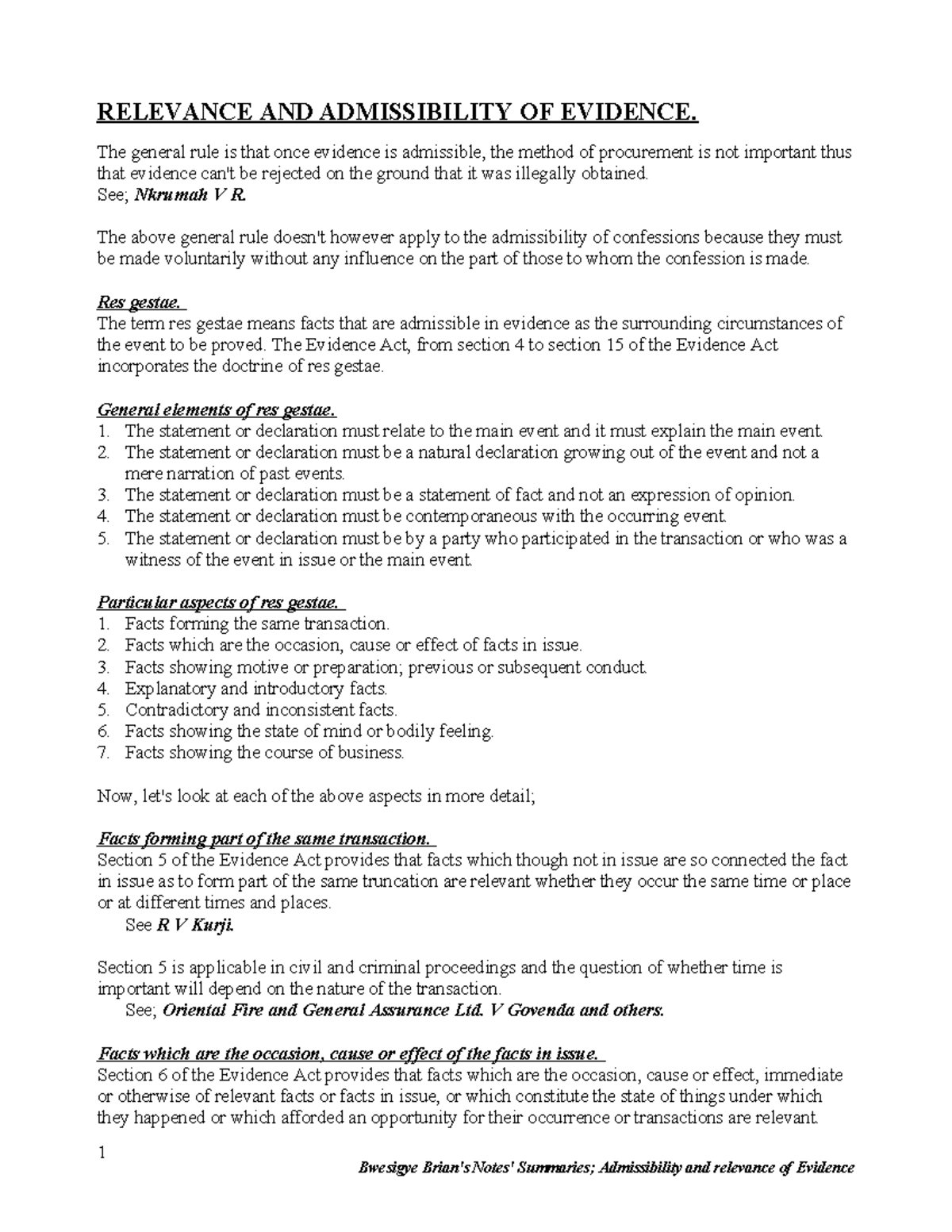 Admissibility and relevance of evidence - RELEVANCE AND ADMISSIBILITY ...