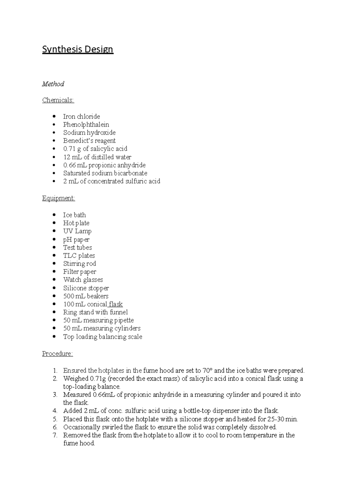 CHM1022 Synthesis Design - Synthesis Design Method Chemicals: Iron ...