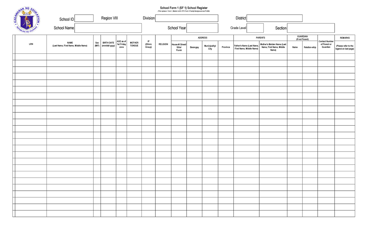 School Form 1 Registration - Section REMARKS House #/ Street/ Sitio ...