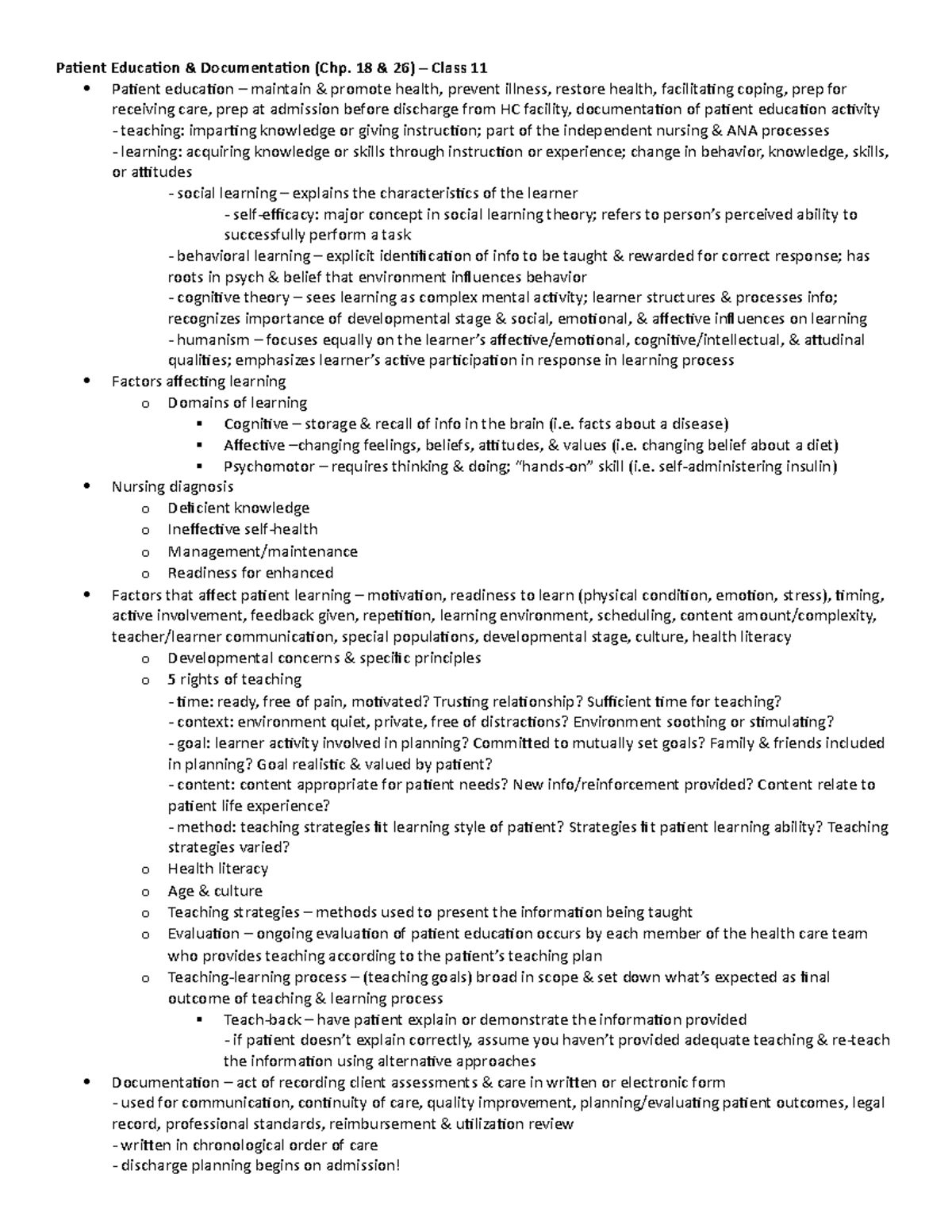Nursing Fundamentals - Patient Education & Documentation - Paient ...