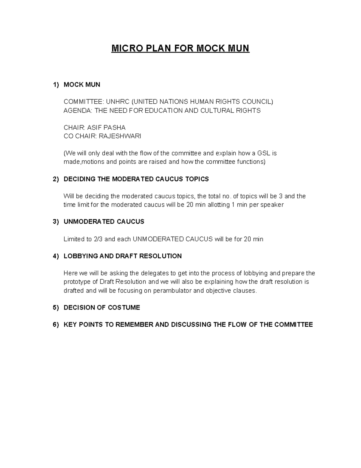 MOCK MUN ( Micro PLAN) - GOOD NOTES - MICRO PLAN FOR MOCK MUN 1) MOCK ...