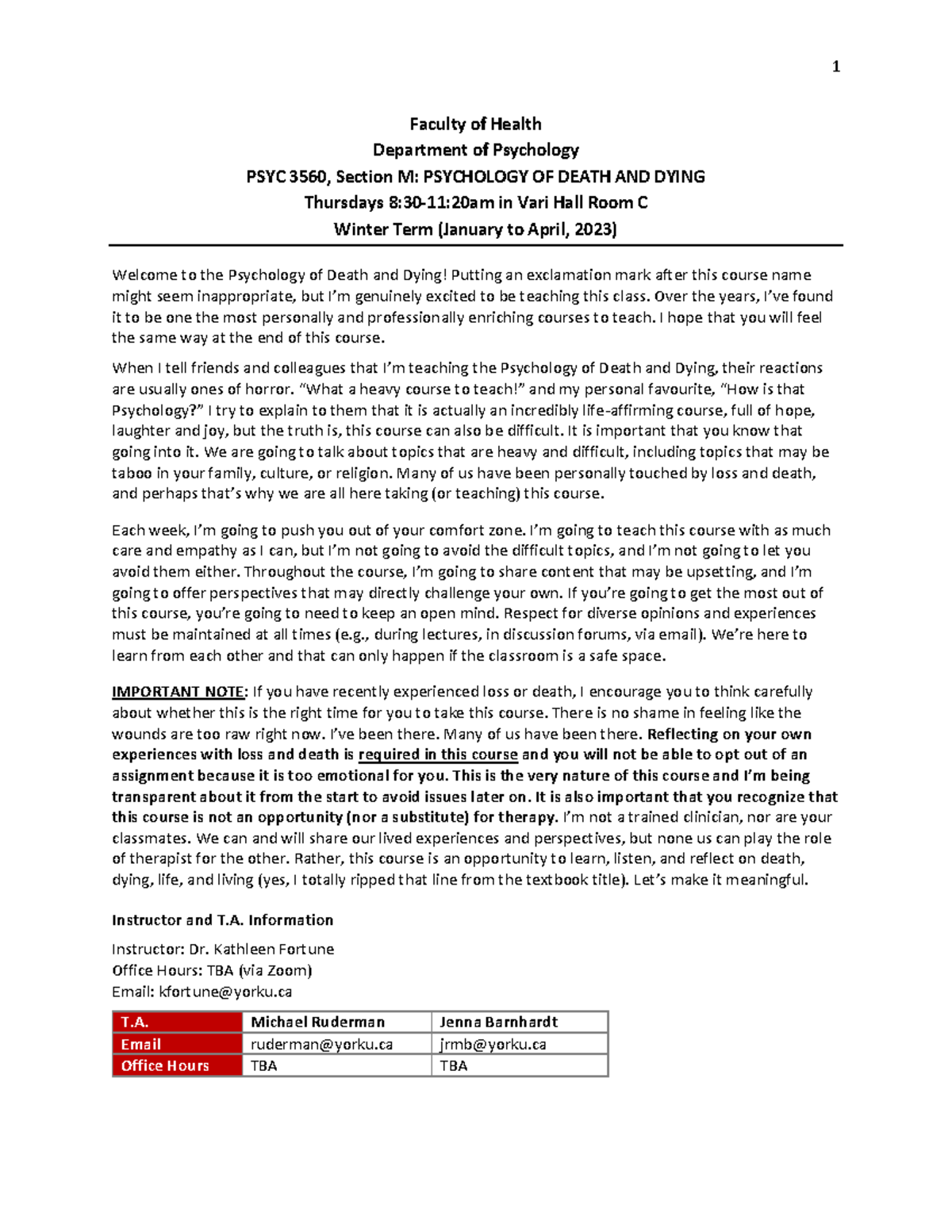 PSYC3560 SECM W2023 Syllabus - Faculty of Health Department of Psychology PSYC 3560, Section M ...