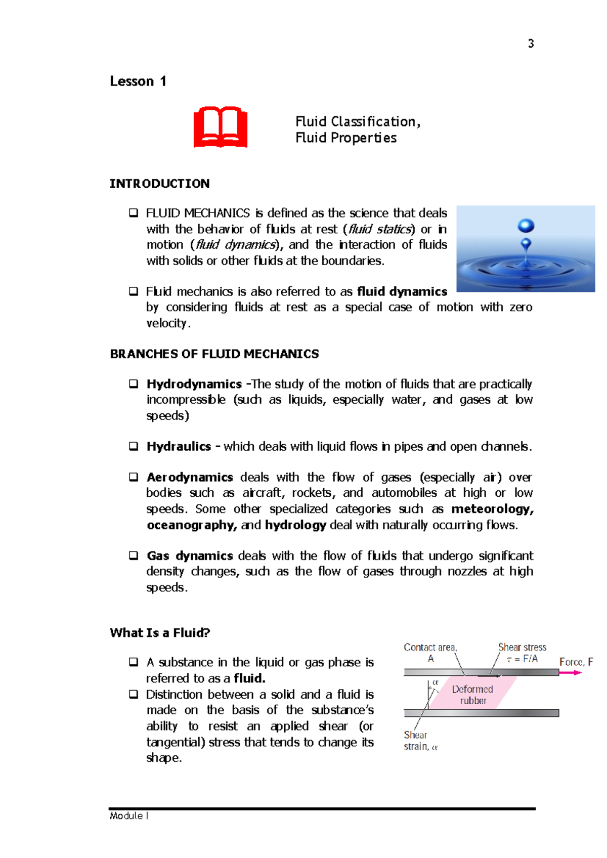 Fluid- Properties - sas - Lesson 1 INTRODUCTION FLUID MECHANICS is defined as the science that ...
