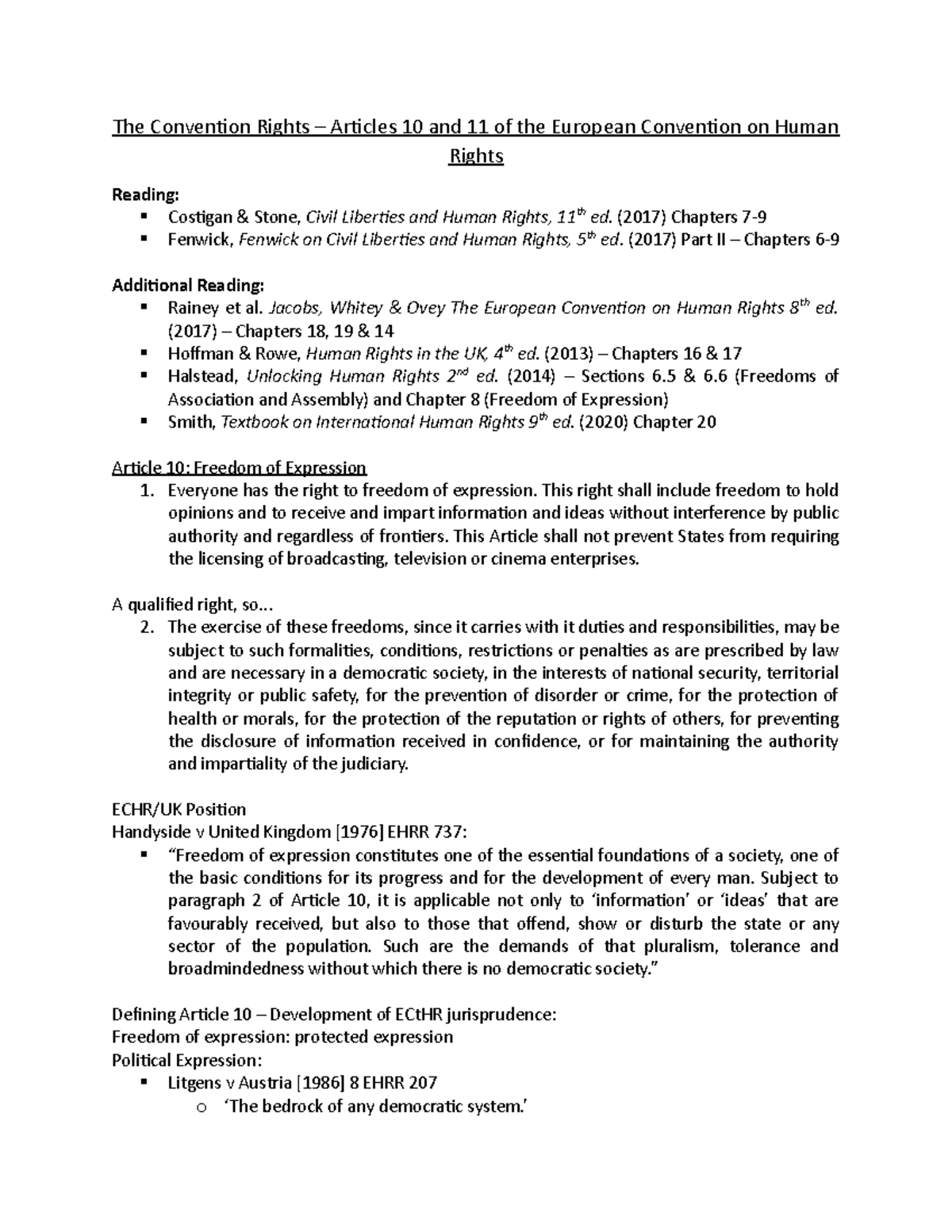 The Convention Rights - Article 10 and 11 of the European Convention on ...