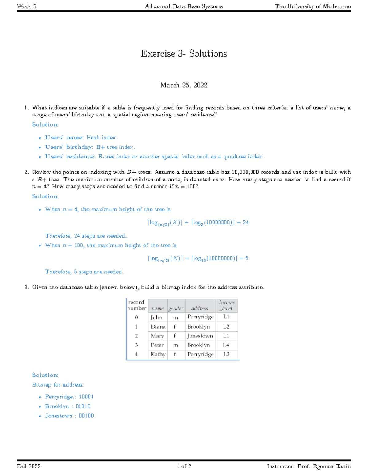 Advanced Database Systems E3 Week5 Solutions - COMP90050 - Unimelb - Studocu