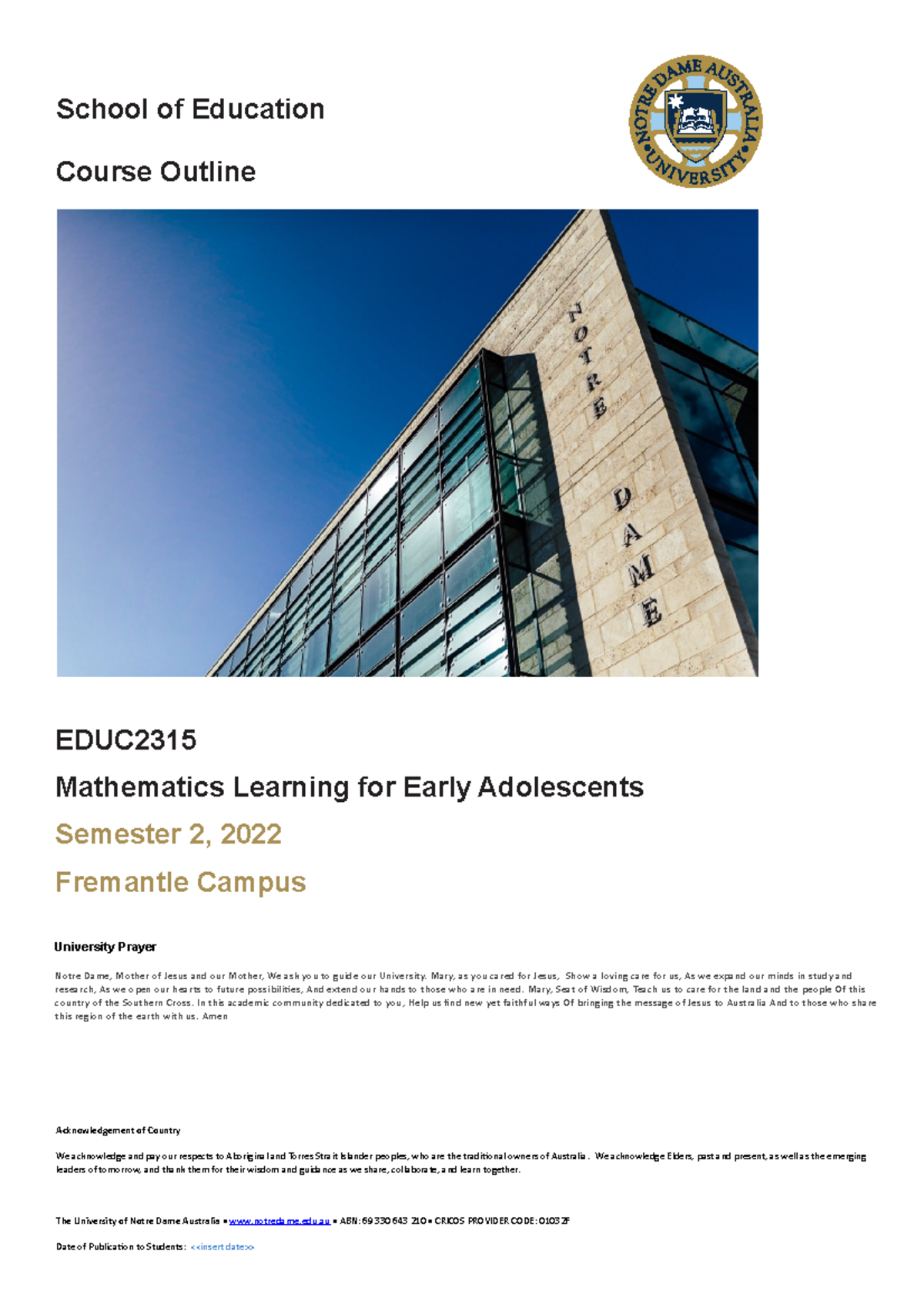 EDUC2315 Course Outline - School of Education Course Outline EDUC ...