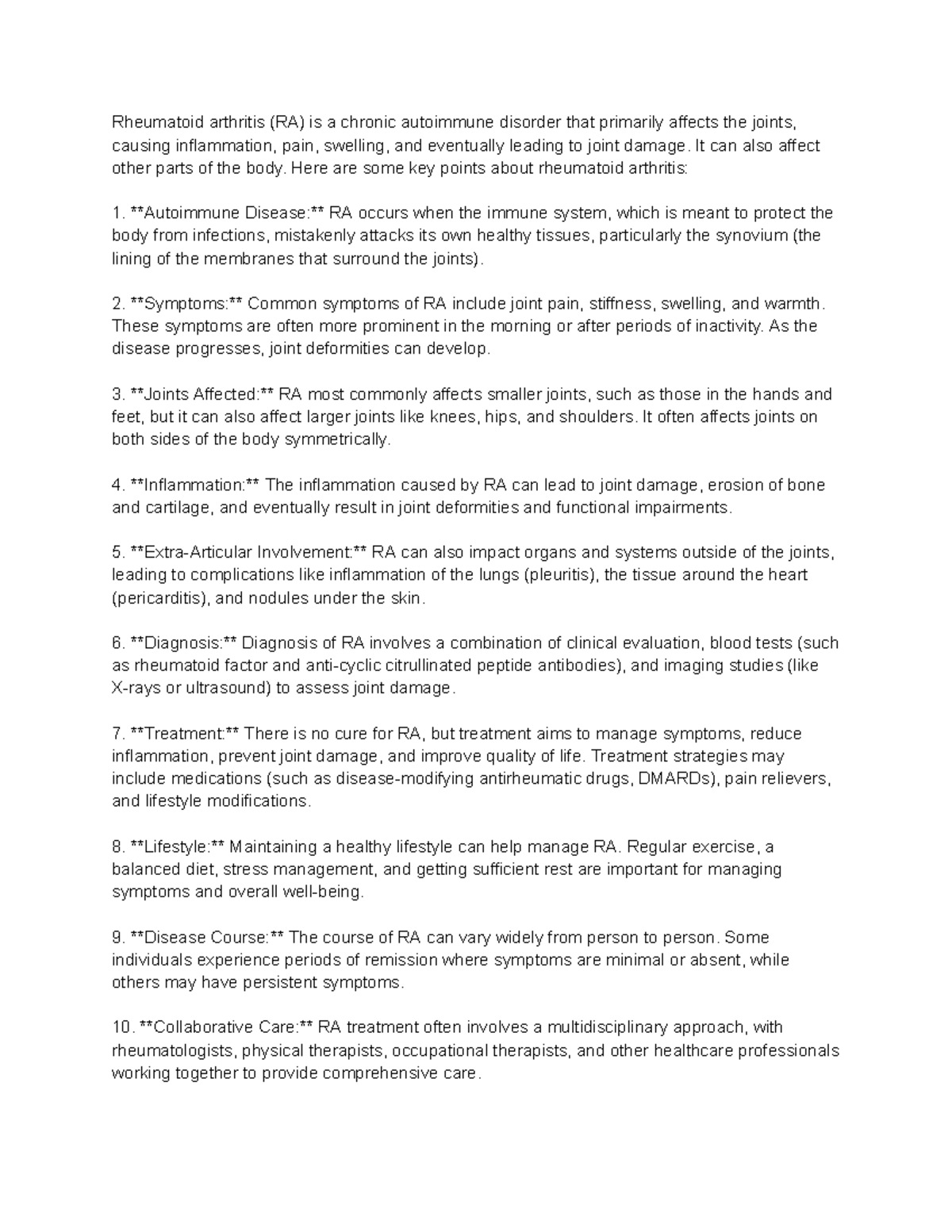 RA paper - mini writing assignment for class - Rheumatoid arthritis (RA ...