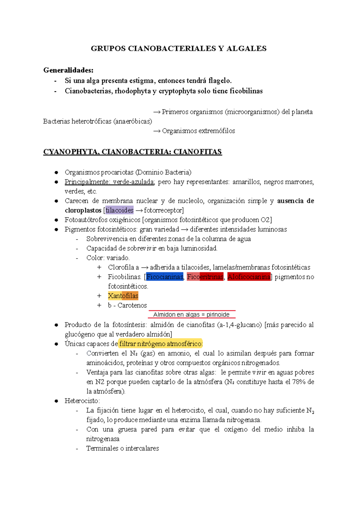 Ficología - Teoría y Lab - GRUPOS CIANOBACTERIALES Y ALGALES ...