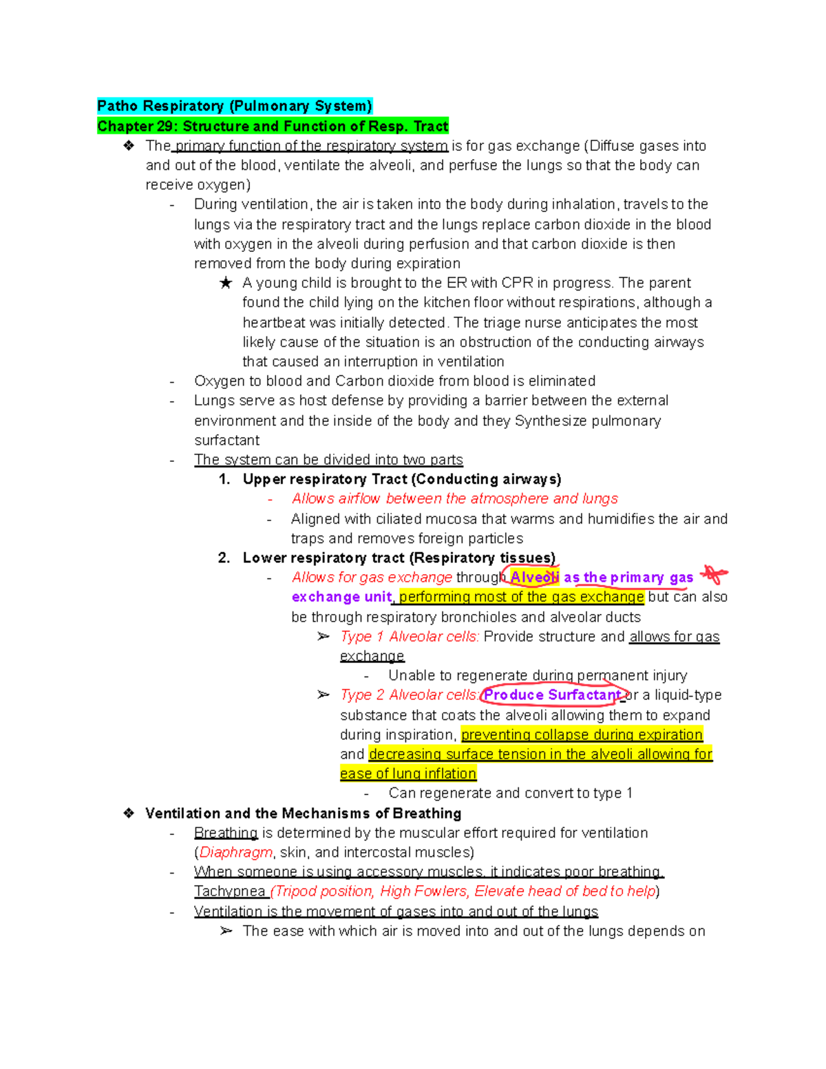 Patho Respiratory Exam 2 Rev - Patho Respiratory (Pulmonary System ...