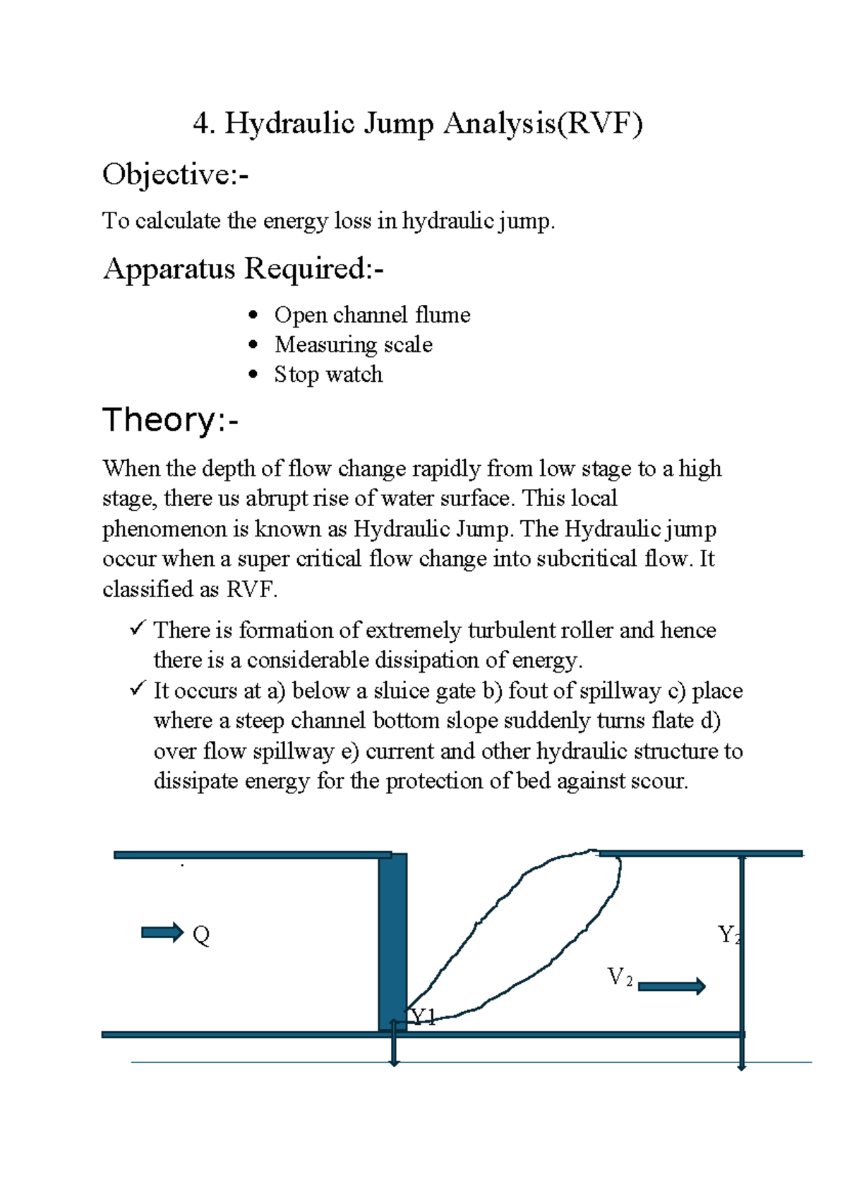 Hydraulcis - I want notes - Hydraulic Jump Analysis(RVF) Objective:- To ...