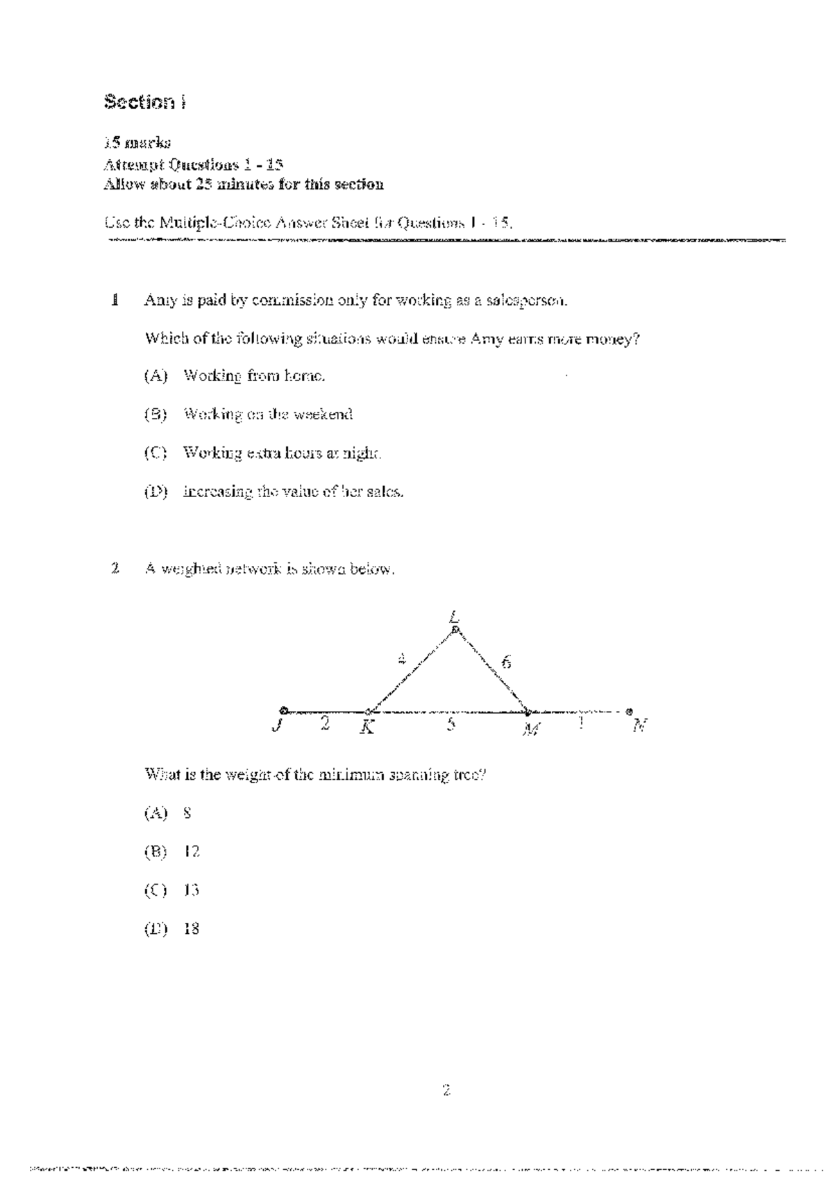 2021 Random Trial Paper - Section I 15 marks Attempt Questions 1 15 ...