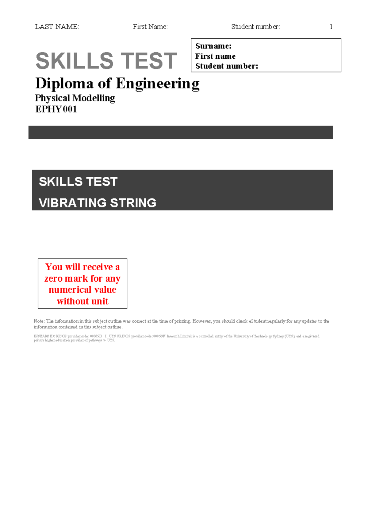 Skills Test - Vibrating String - SKILLS TEST Diploma of Engineering ...