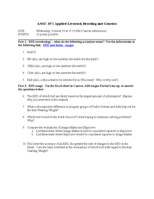 Problem Set 11 - Worksheet for applied livestock breeding and genetics ...