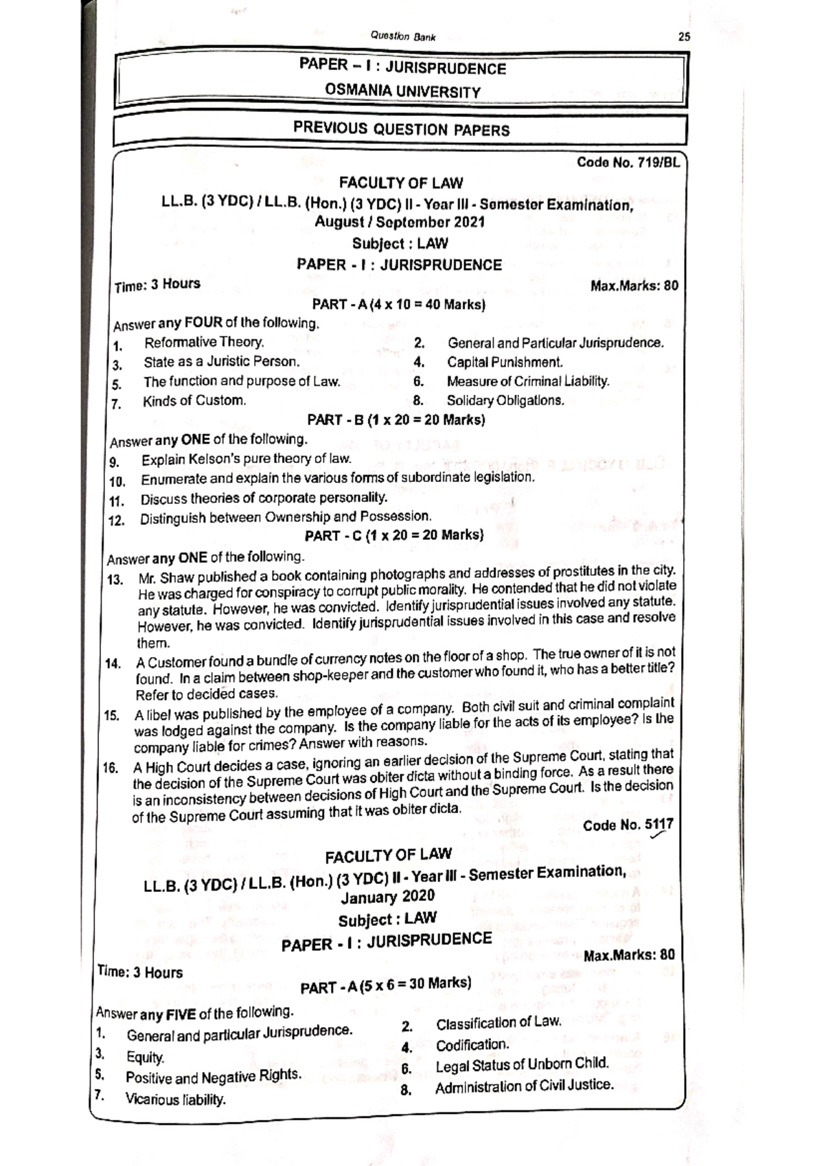 Jurisprudence Prev Papers - LLB LAW (Honors - Studocu