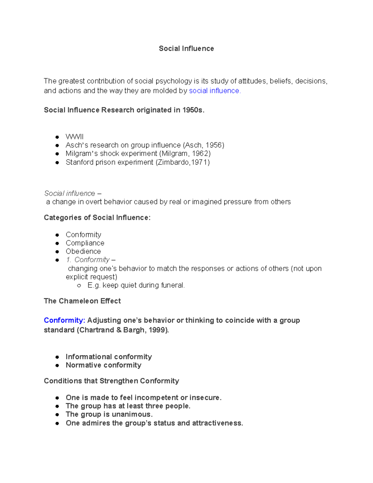 Psy unit 2 - Julie Chen - Social Influence The greatest contribution of ...