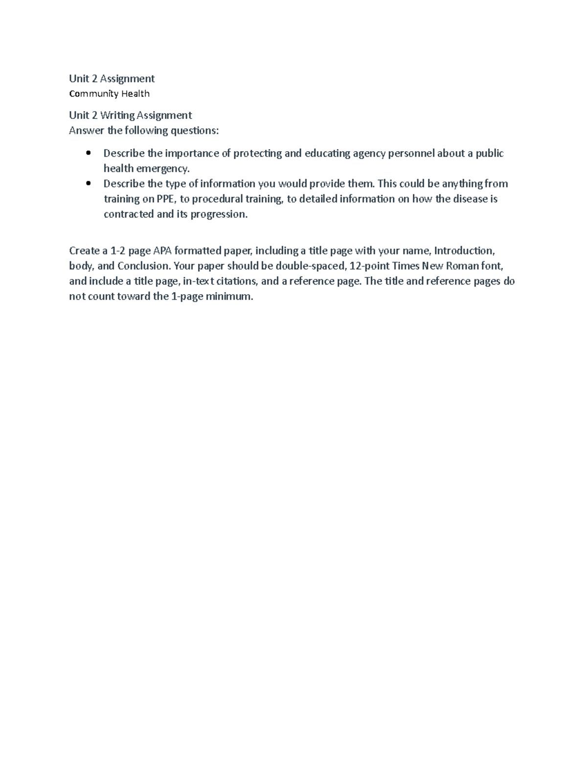 Unit2Assignment Community Health - Unit 2 Assignment Community Health Unit 2 Writing Assignment ...