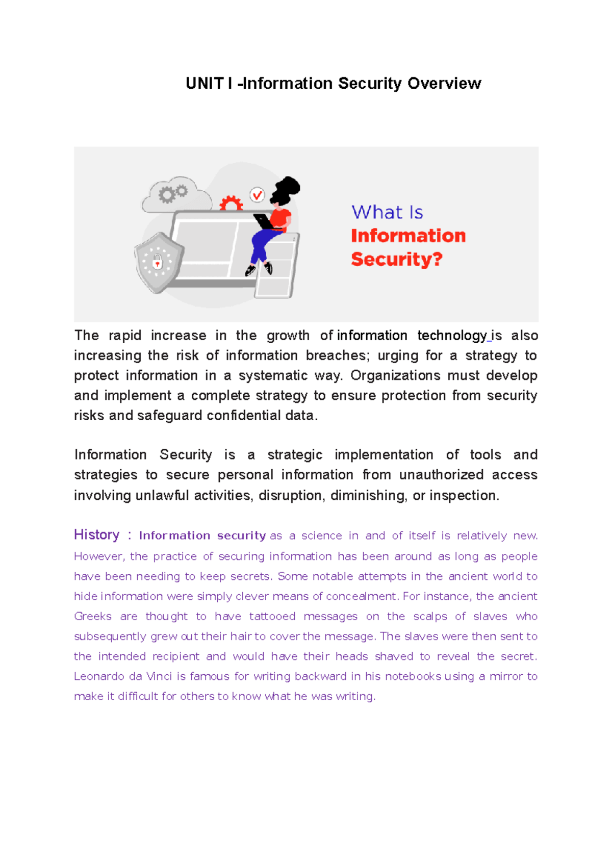 Unit 1 Information Security - Innovation and Information Technology ...