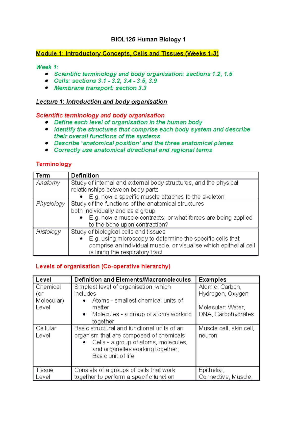 BIOL125 Human Biology 1 Notes - BIOL125 - ACU - Studocu