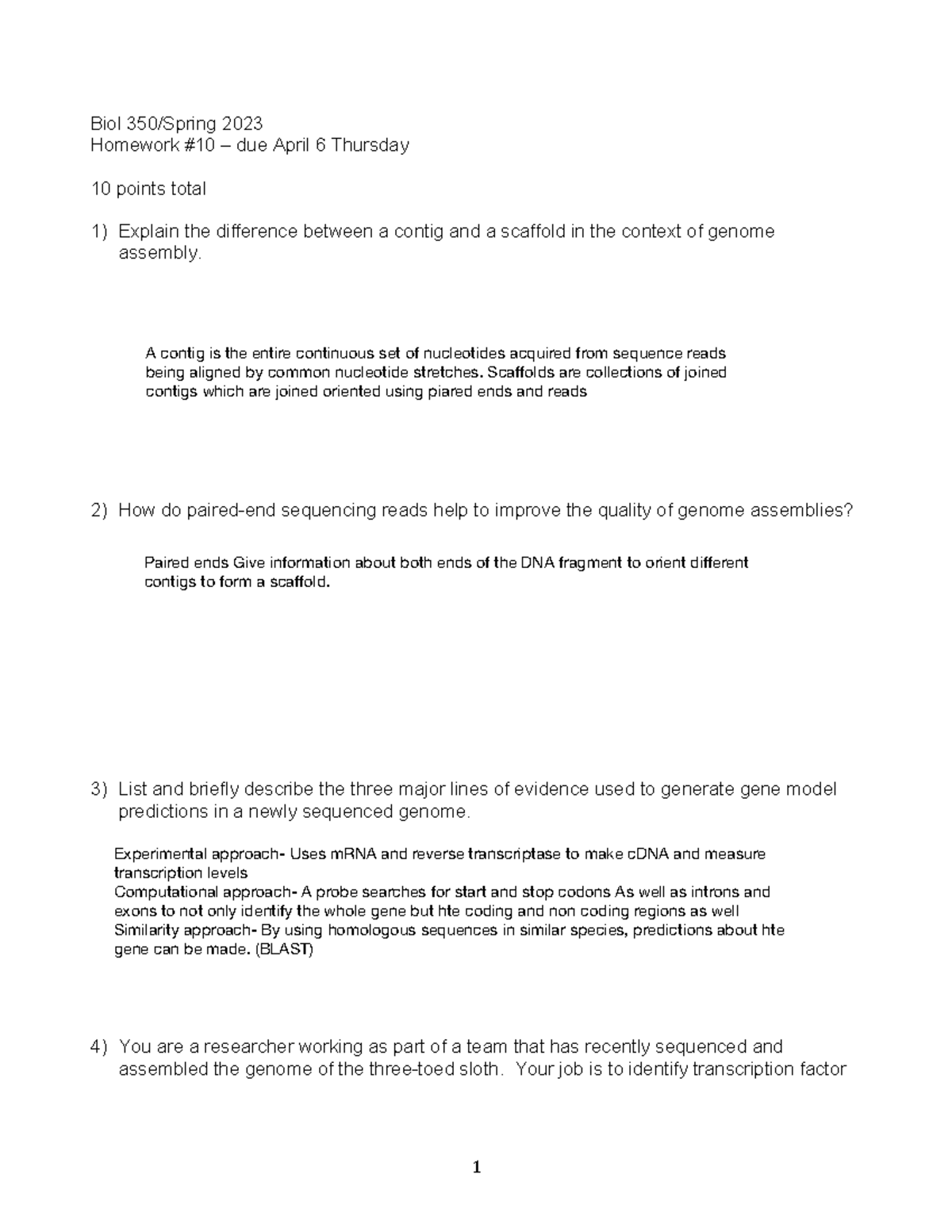 Genetics Homework 10 - Class taken by Dr. Holder and Dr. Choi ...