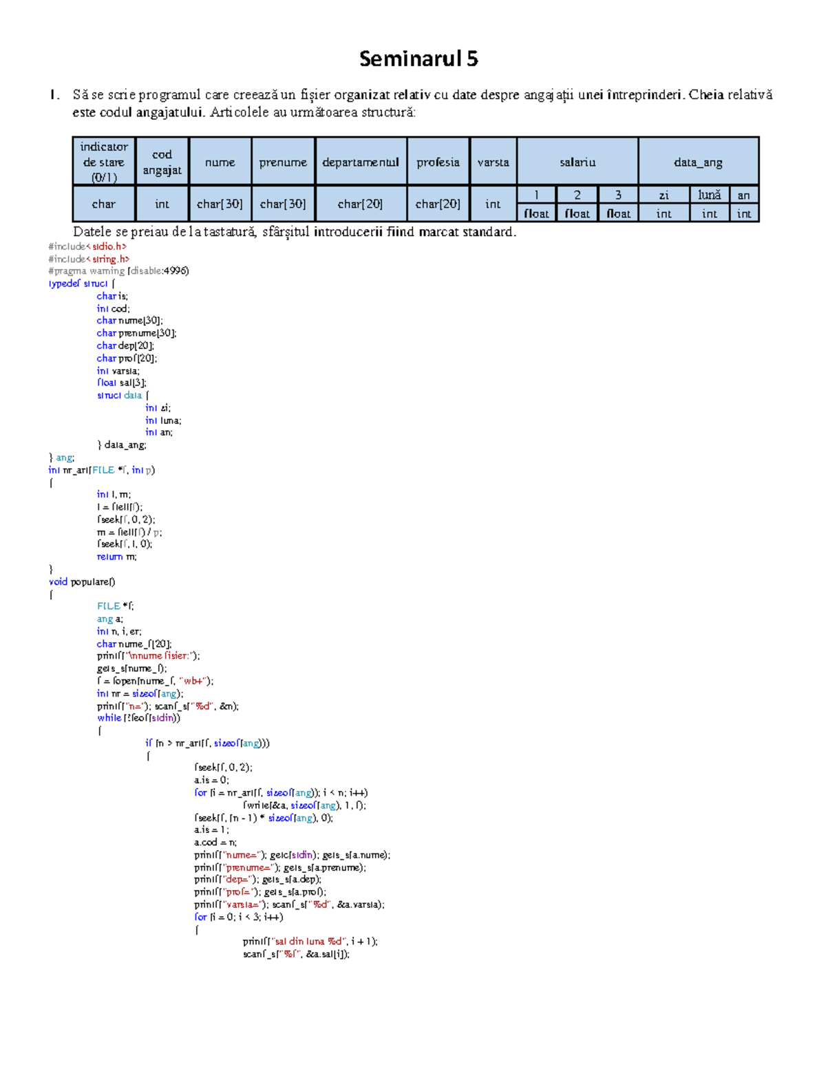 Seminar 5 Algoritmi si Tehnici de Programare - Seminarul 5 1. Să se ...