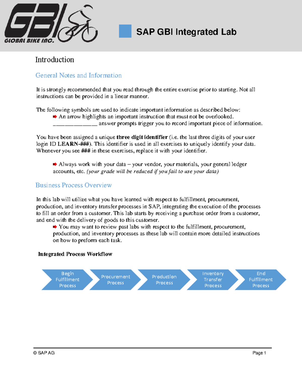 U3-L7 SAP GBI Integration Lab - Introduction General Notes and ...