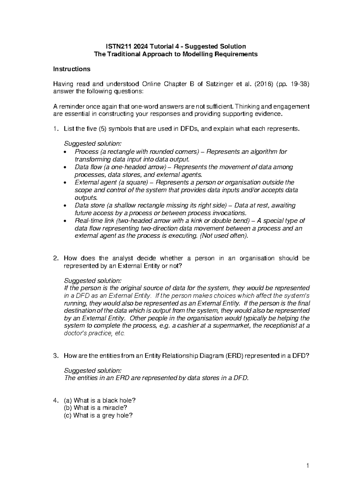 ISTN211 2024 - Tutorial 4 Suggested Solution - ISTN211 2024 Tutorial 4 - Suggested Solution The ...