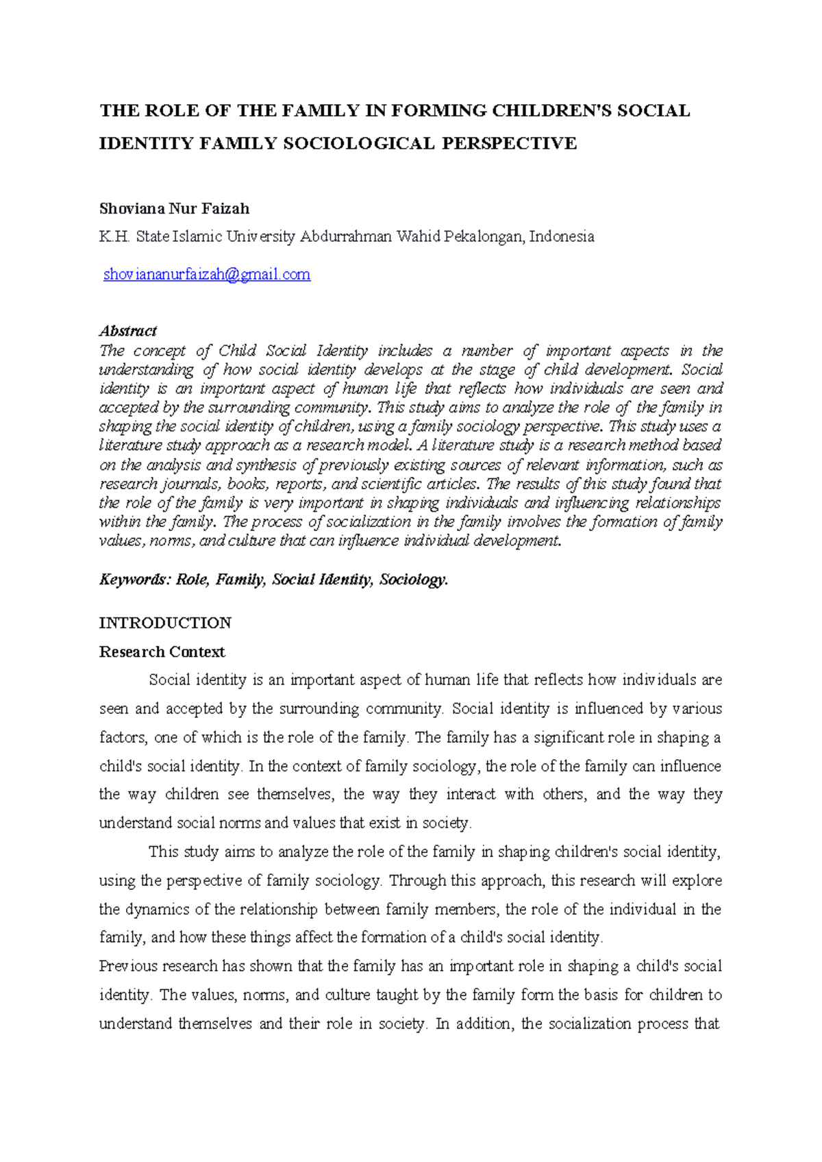 UTS THE ROLE OF THE Family IN Forming Children'S Social Identity Family ...