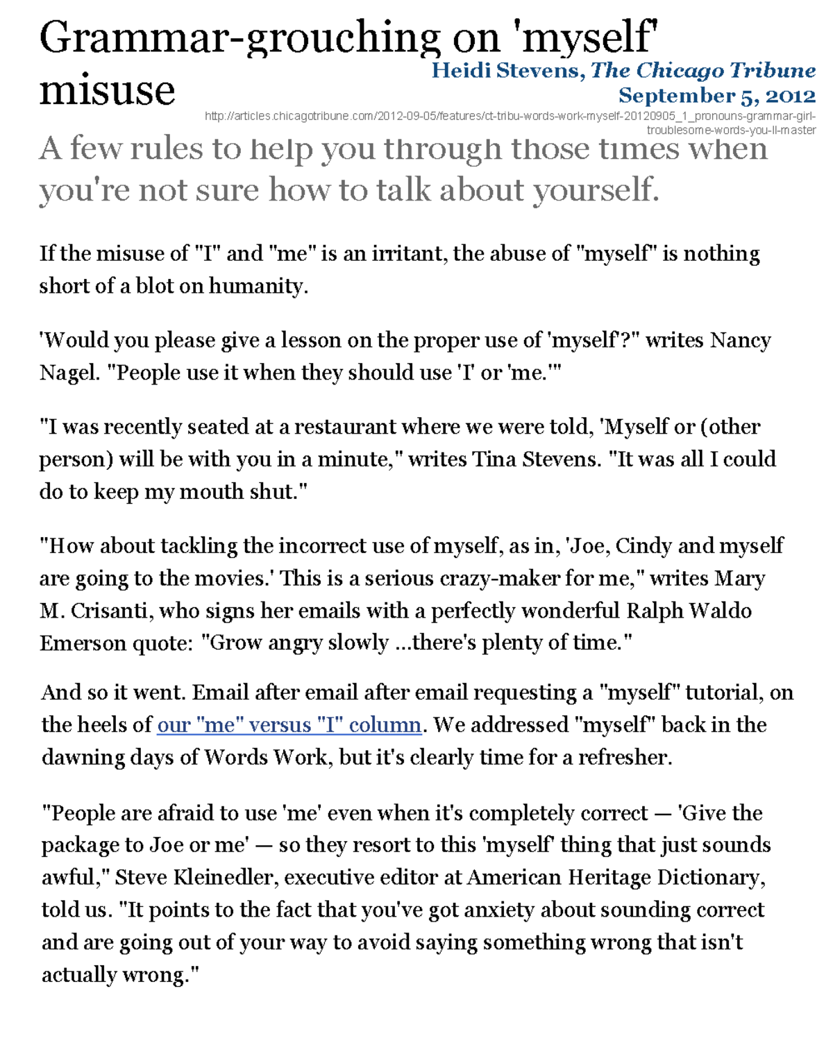 Required Article Stevens Chicago Tribune 2012 - Grammar-grouching on ...