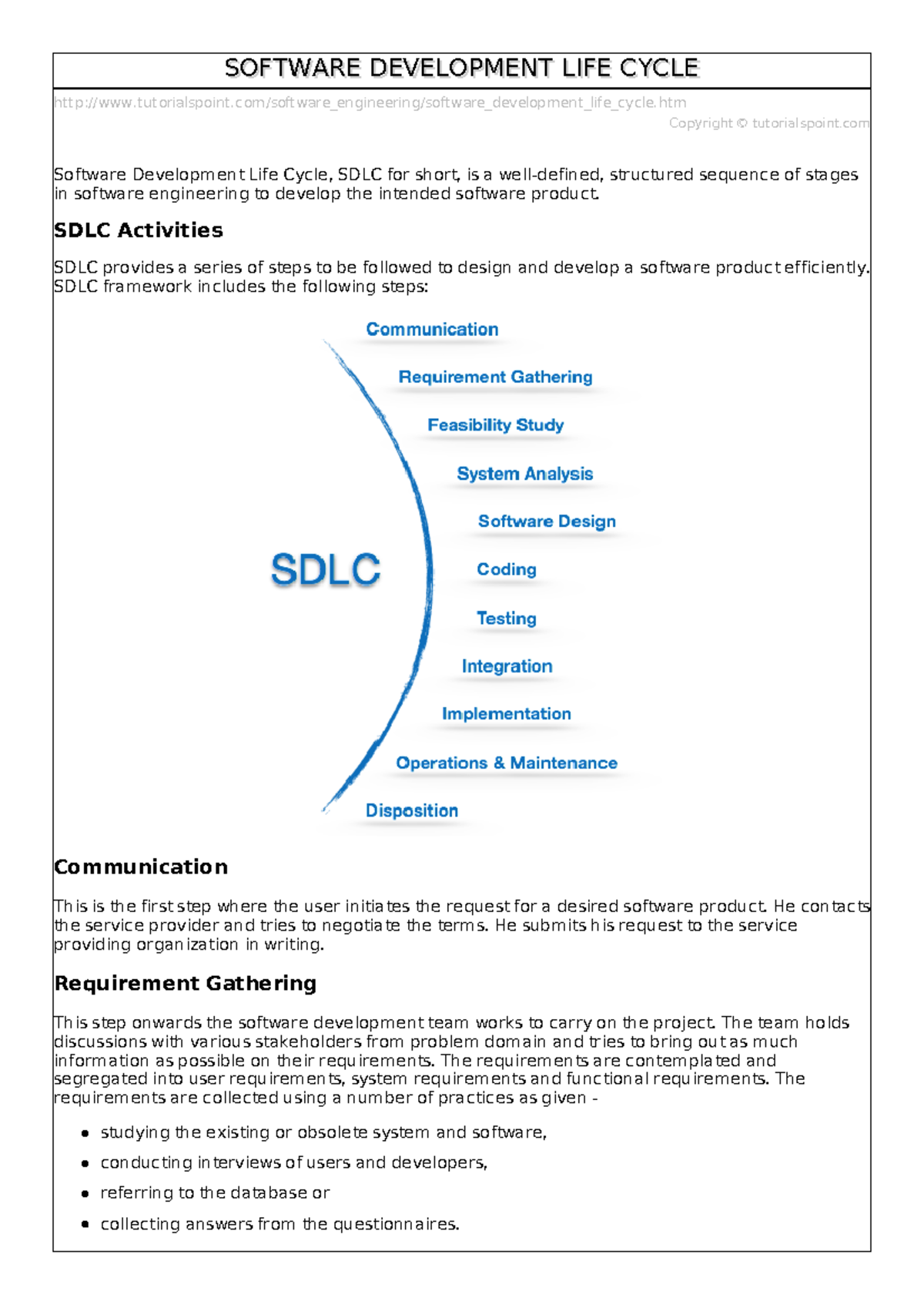 Software development life cycle - - Studocu