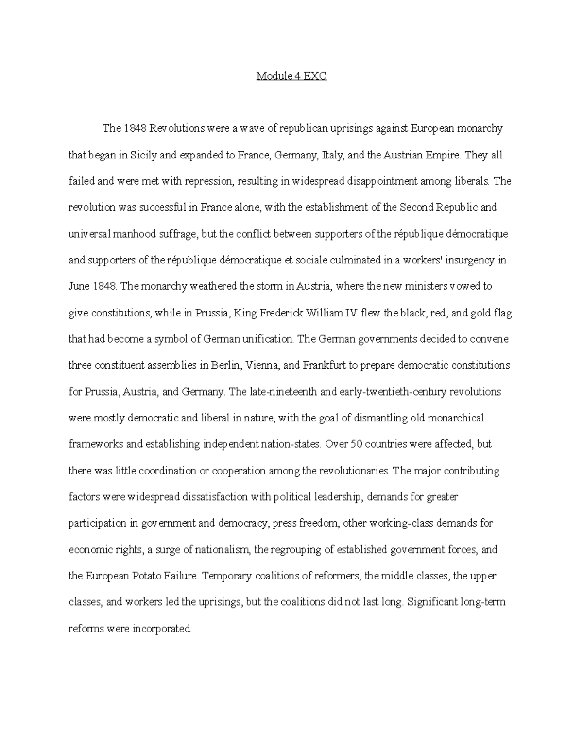 Module 4 EXC - Module 4 EXC The 1848 Revolutions were a wave of ...