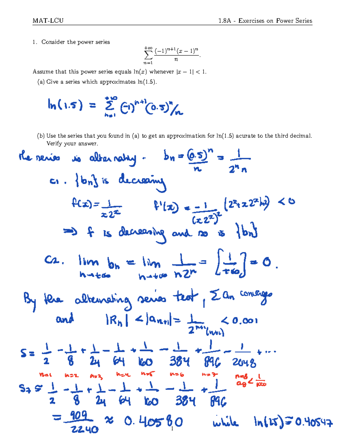 1 - Math 222 calculus 3 practice - Consider the power series X+∞ n= (−1 ...