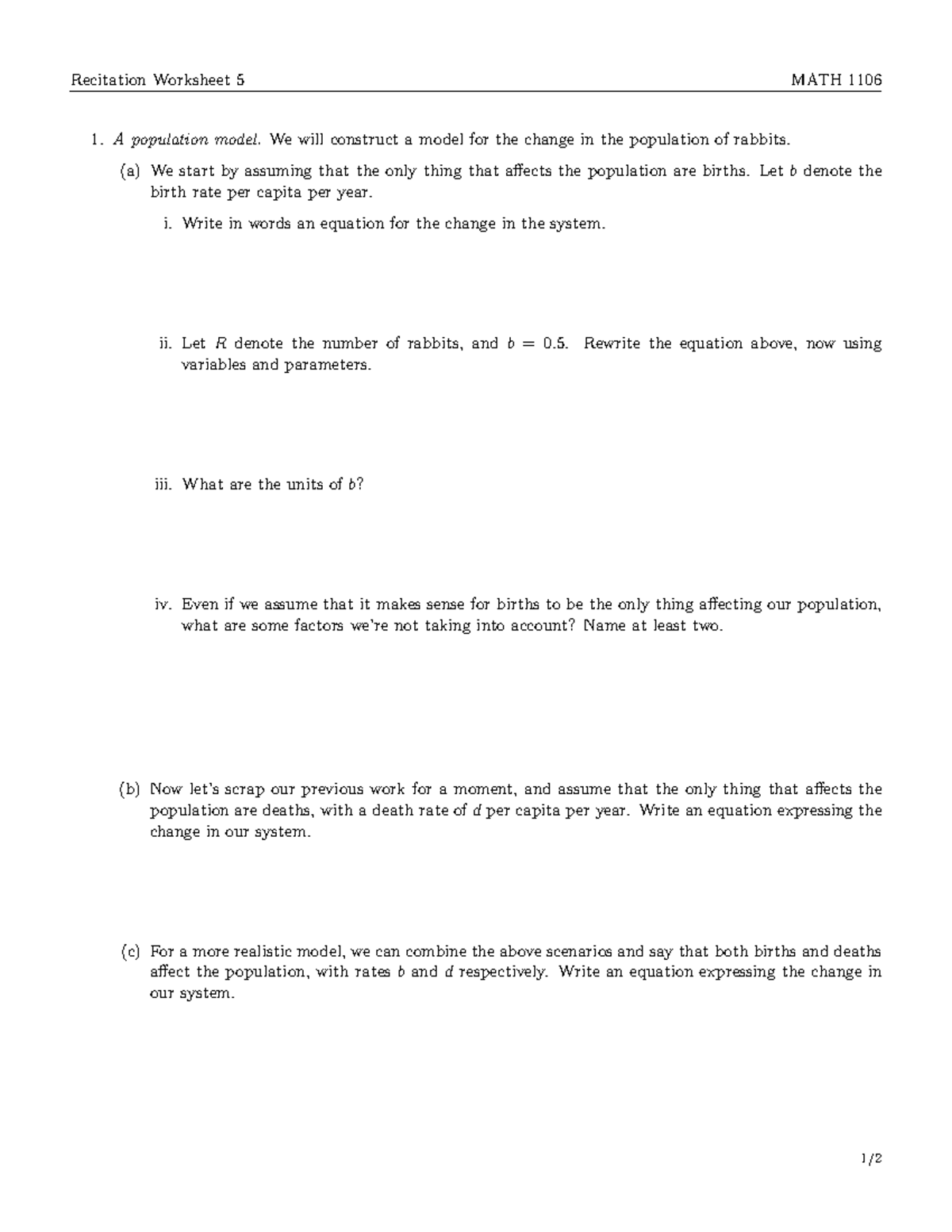 Recitation student class 5 - Recitation Worksheet 5 MATH 1106 1. A ...